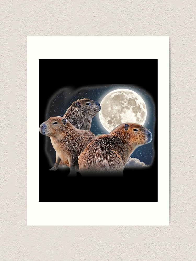 "Three Capybaras and Moon Funny Capybara Humor Parody" Art Print for ...
