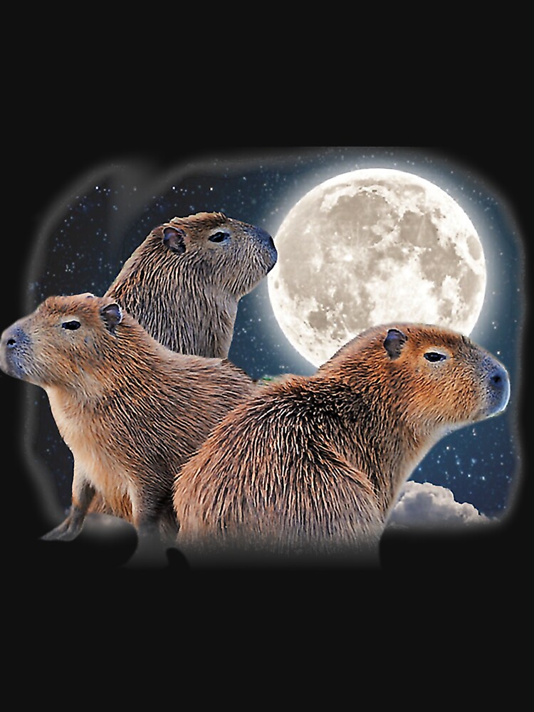 Three Capybaras and Moon Funny Capybara Humor Parody Essential T-Shirt ...