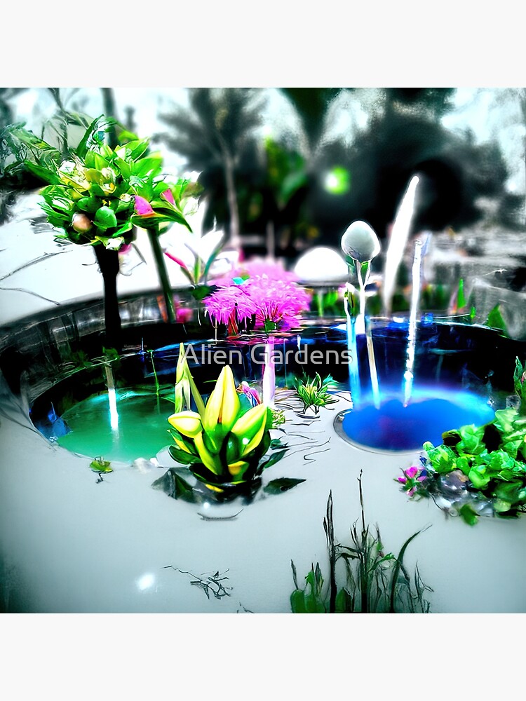 "Alien Garden Flowers - Otherworldly pond with flowers #26" Poster for ...