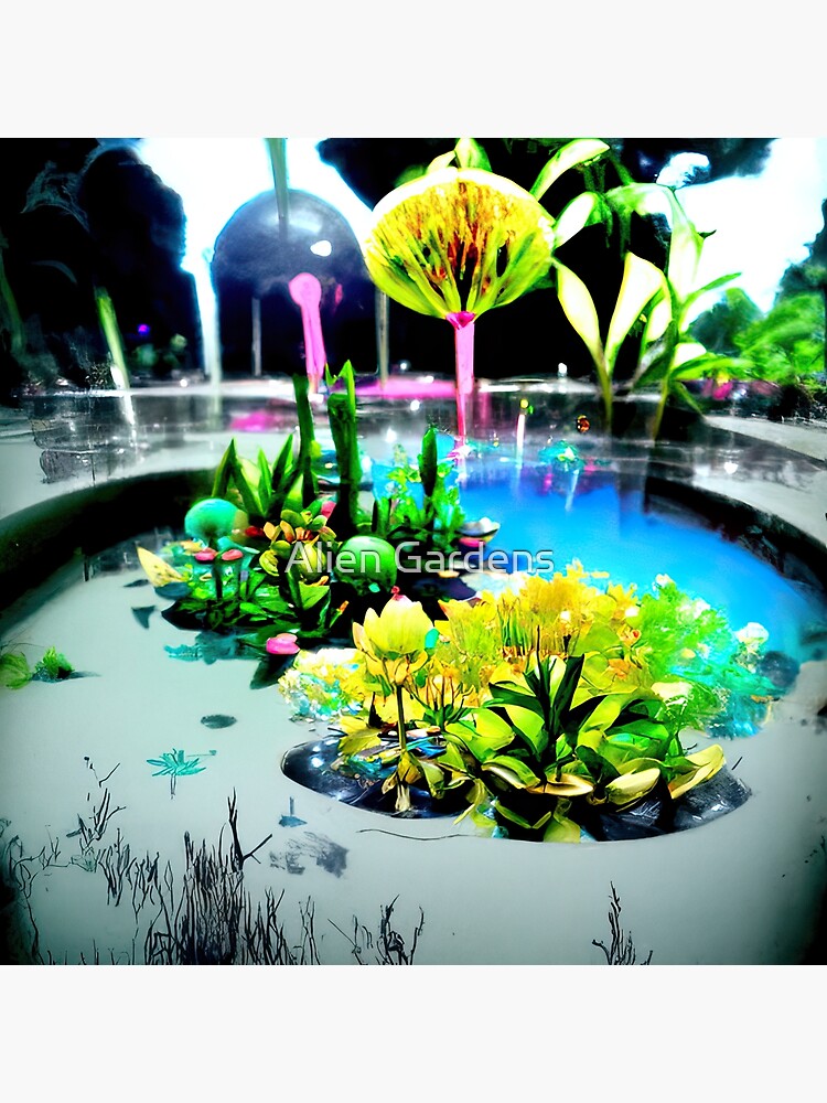 "Alien Garden Flowers - Otherworldly pond with flowers #27" Poster for ...