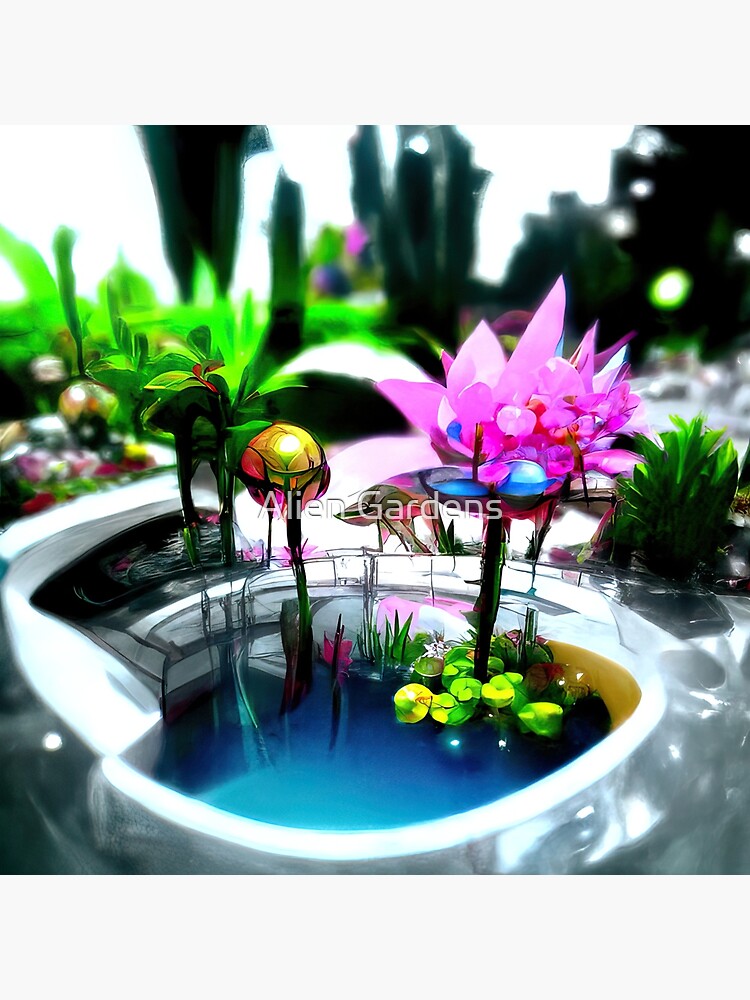 "Alien Garden Flowers - Otherworldly pond with flowers #32" Poster for ...