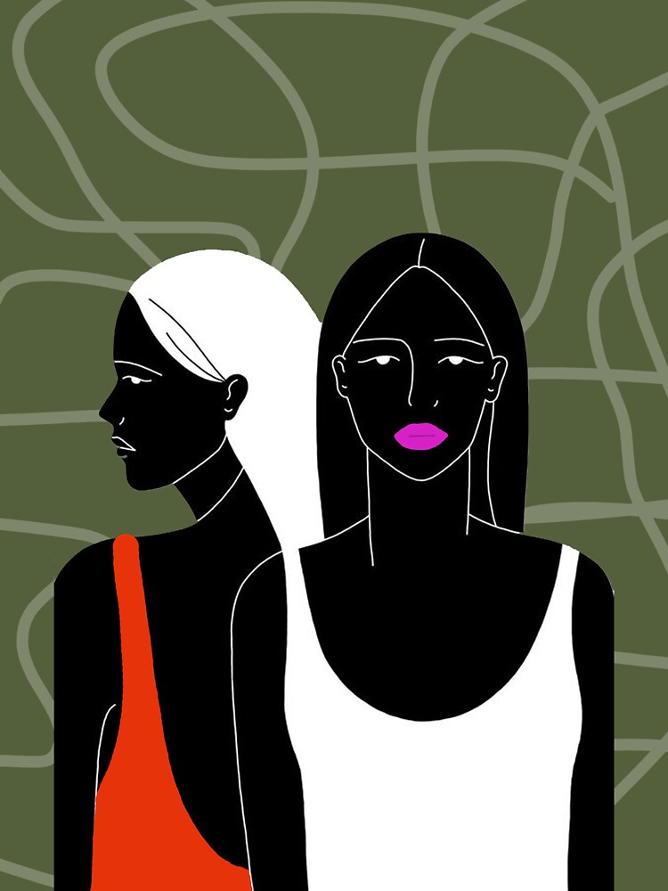 "Twins Illustration Sisters Portrait Print Modern Art Neon Women ...