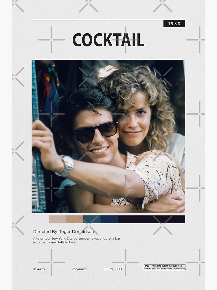 "Cocktail movie poster 1988, romance" Sticker for Sale by ...