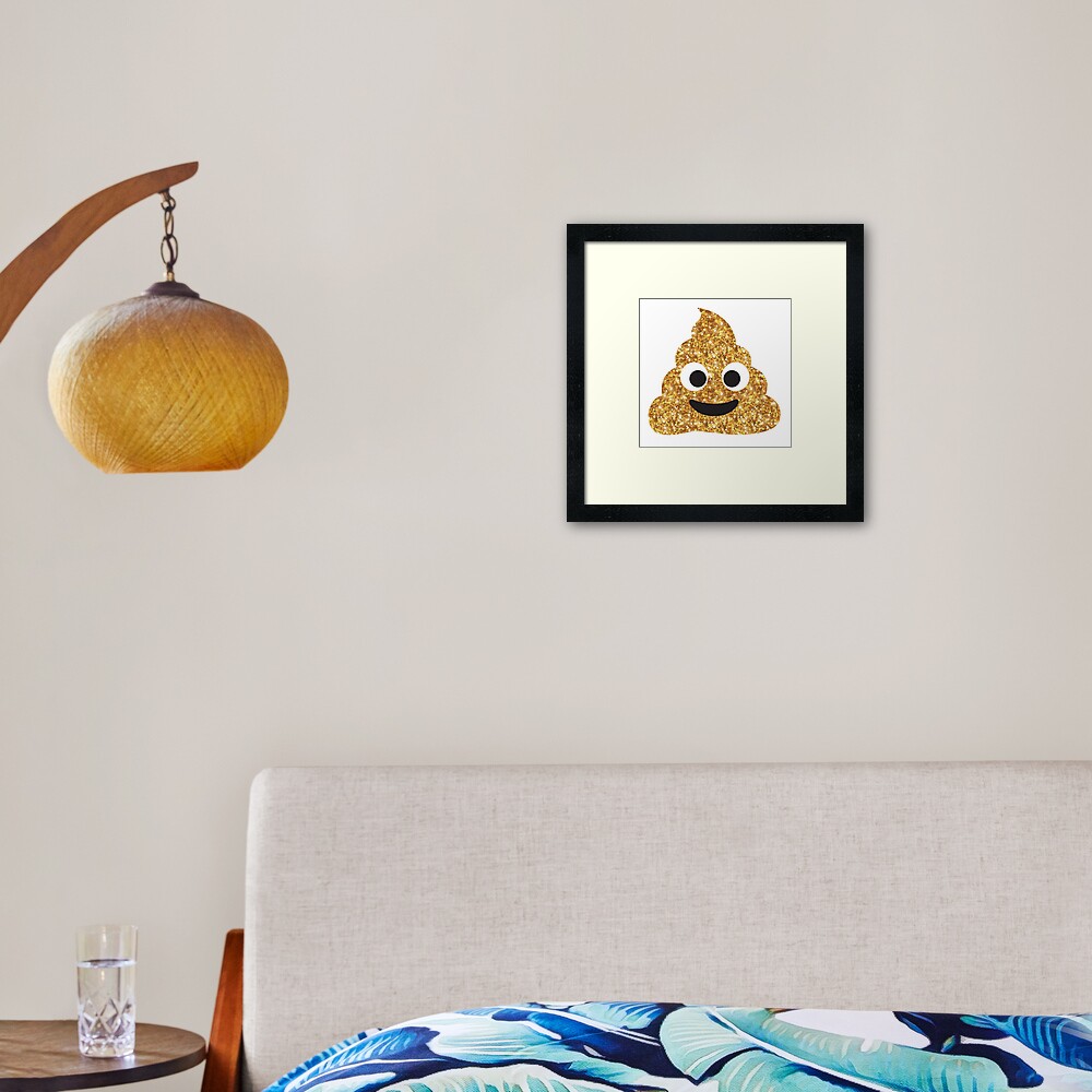 "Funny Hilarious Glitter Gold Poop Emoji Texting Vibes " Framed Art ...