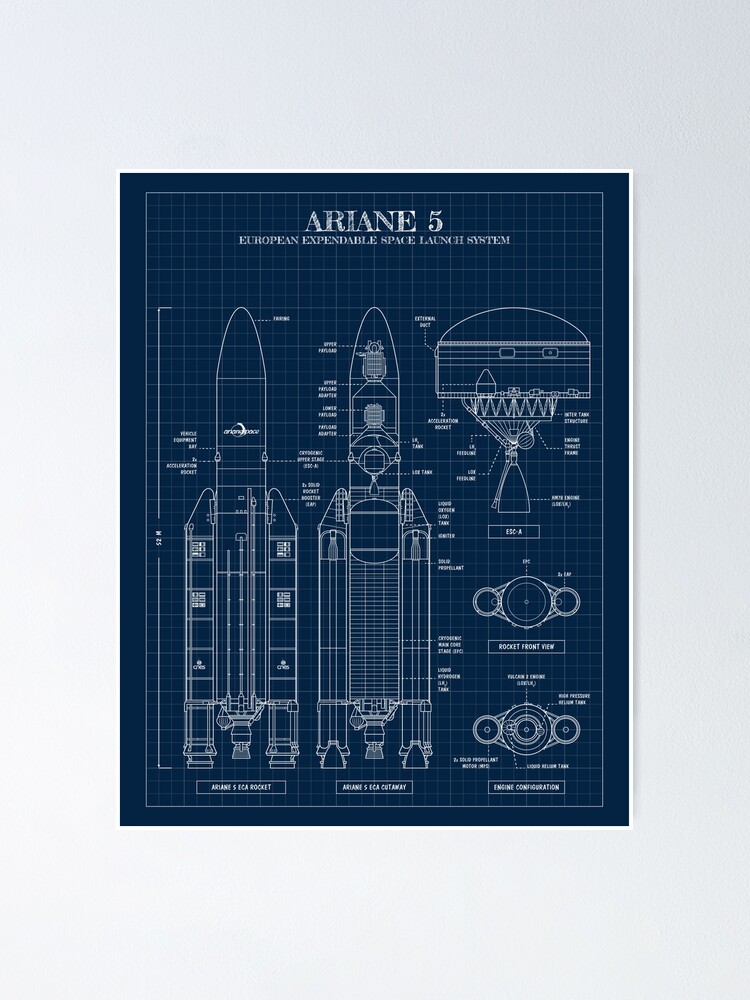 "Ariane 5 (Navy Blueprint) Vertical Version" Poster for Sale by BGALAXY ...