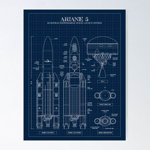 "Ariane 5 (Navy Blueprint) Vertical Version" Poster for Sale by BGALAXY ...