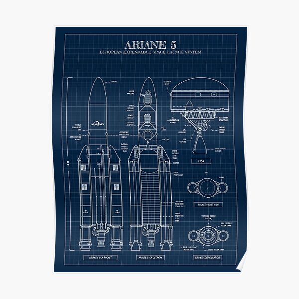 "Ariane 5 (Navy Blueprint) Vertical Version" Poster for Sale by BLUE ...