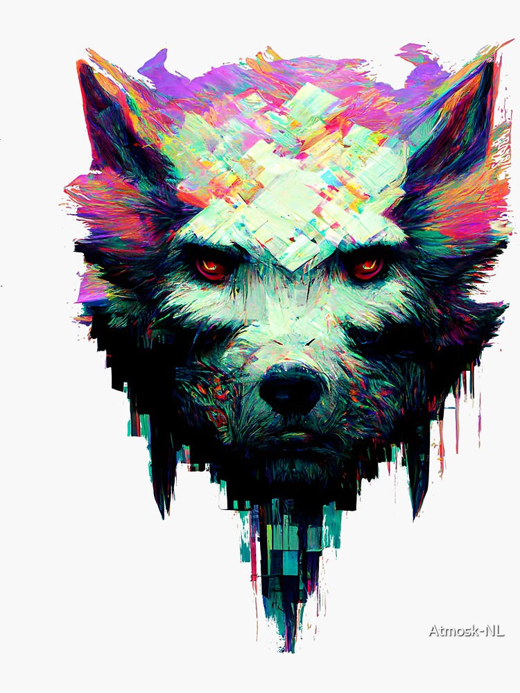 Pegatina «sea fuerte como un lobo Glitch Art | Lobo blanco al estilo ...