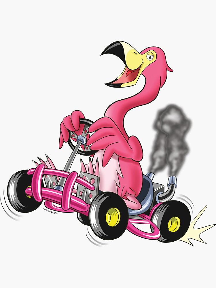 "Flamingo Go Kart (no background)" Sticker for Sale by Meethus | Redbubble