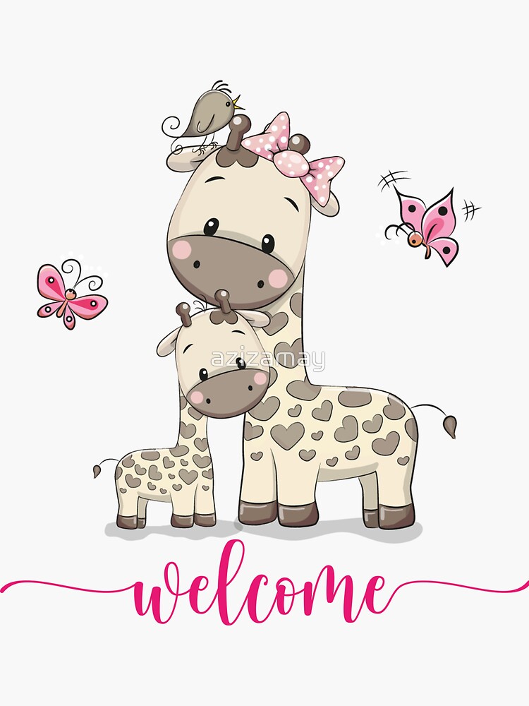 "Welcome, giraffe, cartoons, baby shower, baby" Sticker for Sale by ...