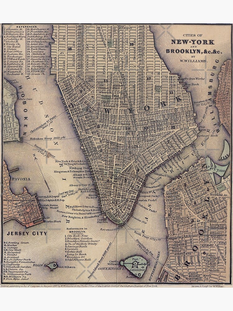 New York City Brooklyn and Manhattan Old Map Premium Matte Vertical ...