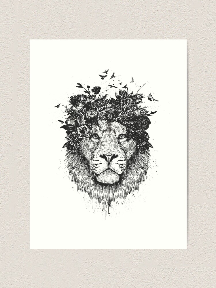 "Floral lion (bw)" Art Print for Sale by soltib | Redbubble