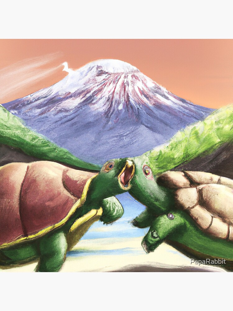 "Fighting Turtles and Mount Fuji" Poster for Sale by PapaRabbit | Redbubble