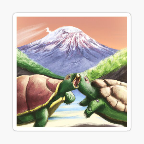 "Fighting Turtles and Mount Fuji" Sticker for Sale by PapaRabbit ...