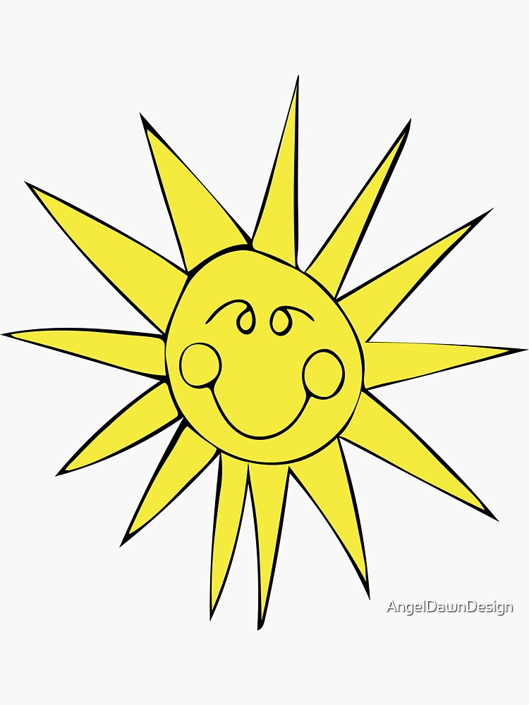 "Big Happy Smiling Yellow Sunshine Cartoon Illustration" Sticker for ...
