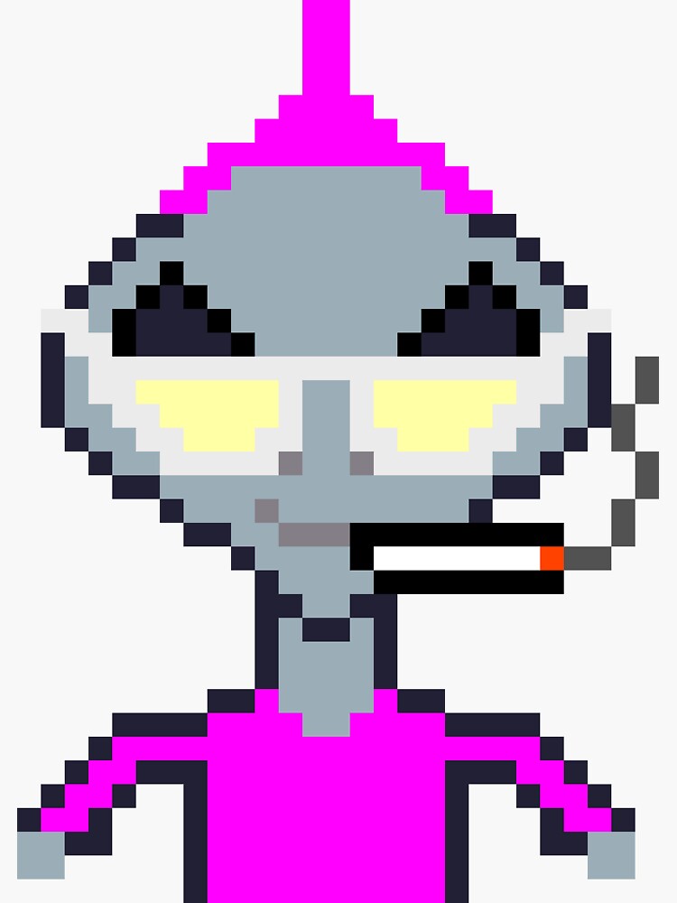 "Pixel alien with sunglasses, mohawk and cigarette" Sticker for Sale by ...