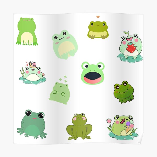 Póster «Lindo y divertido conjunto de ranas de dibujos animados de ...