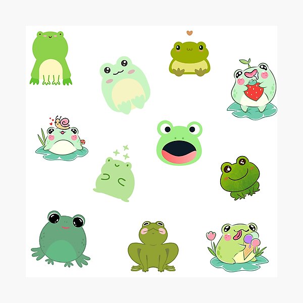 Lámina fotográfica «Lindo y divertido conjunto de ranas de dibujos ...