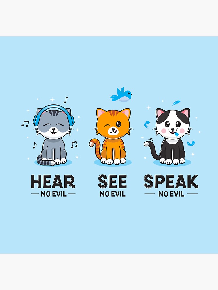 "Hear See Speak No Evil Cats" Sticker for Sale by LettermuseCo | Redbubble