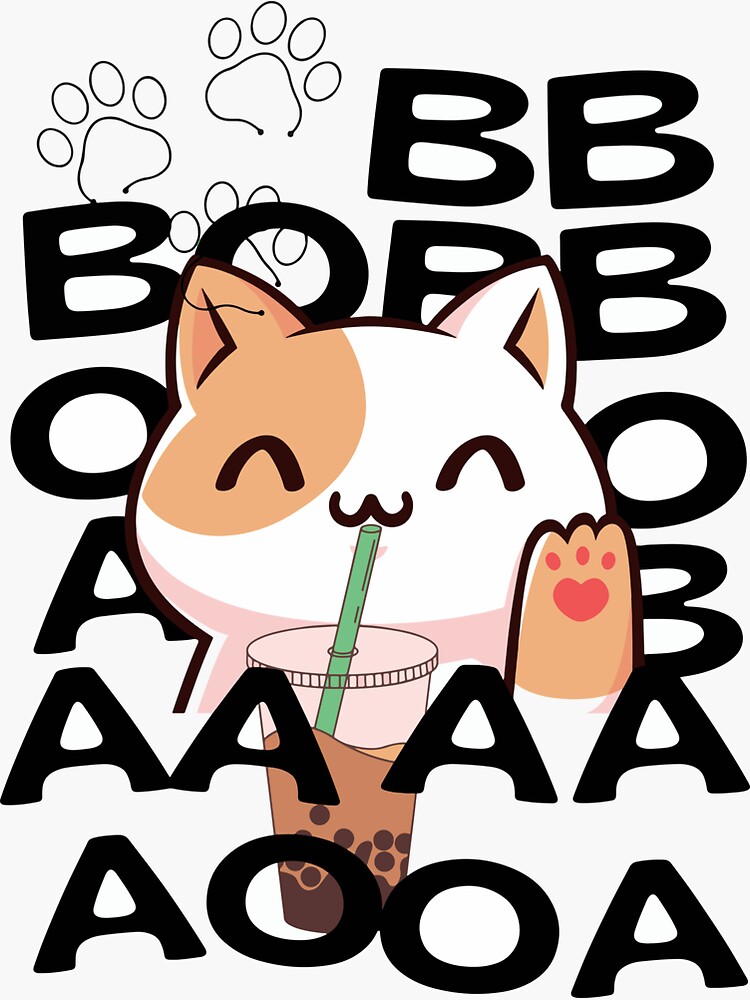 "cute cat drinking boba " Sticker for Sale by Tewqi | Redbubble