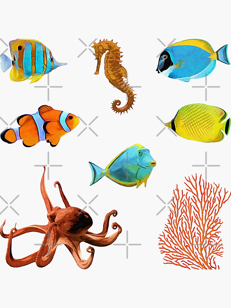 "Tropical Ocean Fish ~ Exotic Aquatic Sea Life Sticker Bundle Pack ...