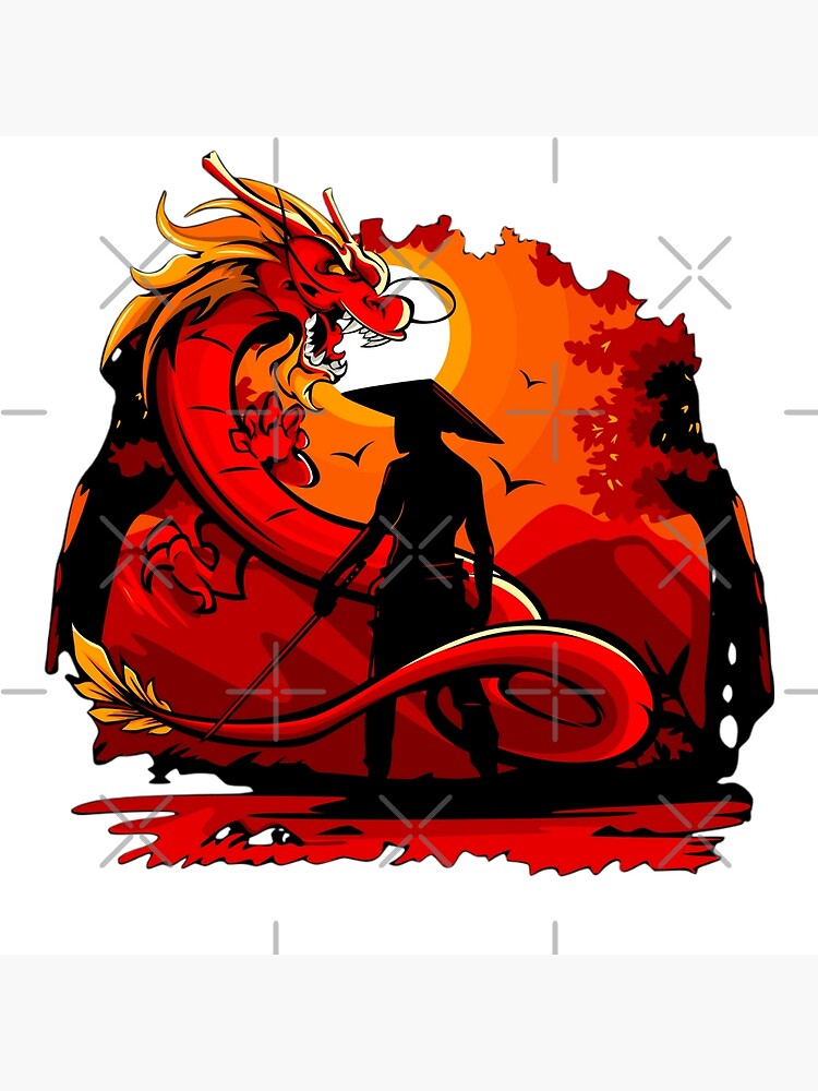 "Shadow samurai fighting dragon." Poster for Sale by Art-Vibrations ...