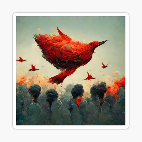 "A flock of burning red birds" Sticker for Sale by Riverside-Moon ...