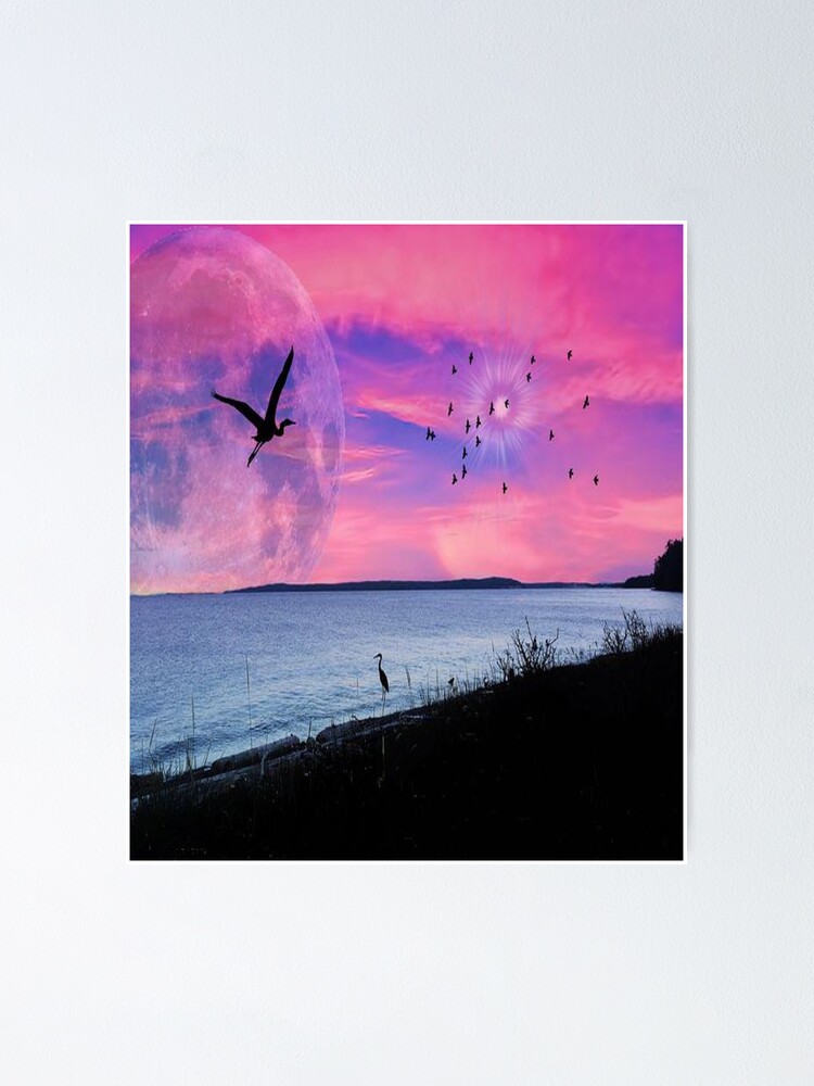 "Georgia Okeeffe Pink Moon Over Water" Poster for Sale by Javedempire ...