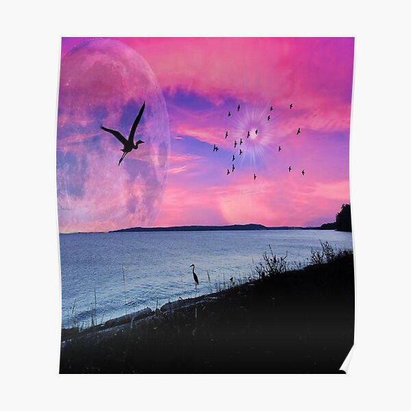 "Georgia Okeeffe Pink Moon Over Water" Poster for Sale by Javedempire ...