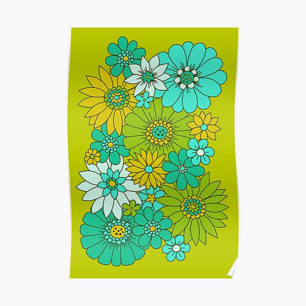 "Retro Daisy Floral - Lime" Poster for Sale by latheandquill | Redbubble