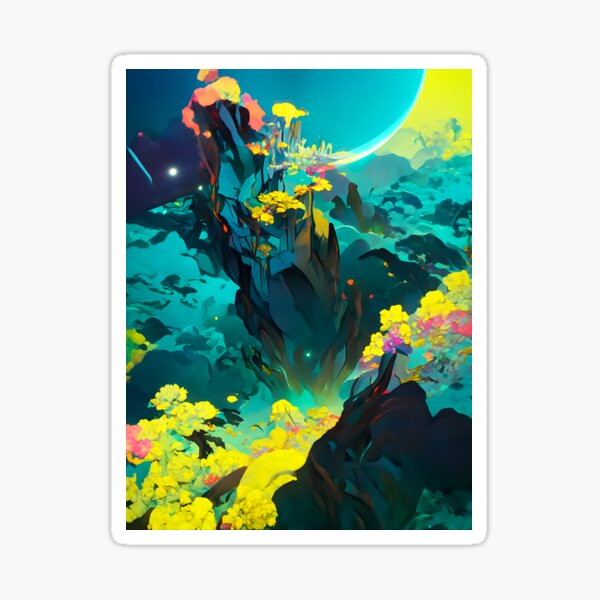 "Yellow Moon Cliff" Sticker for Sale by CrestNebulae | Redbubble