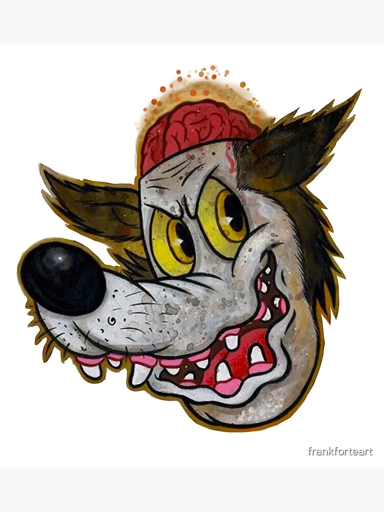 "Big Bad Wolf Head Brains Vintage Rubber Hose Cartoony Graphic" Poster ...
