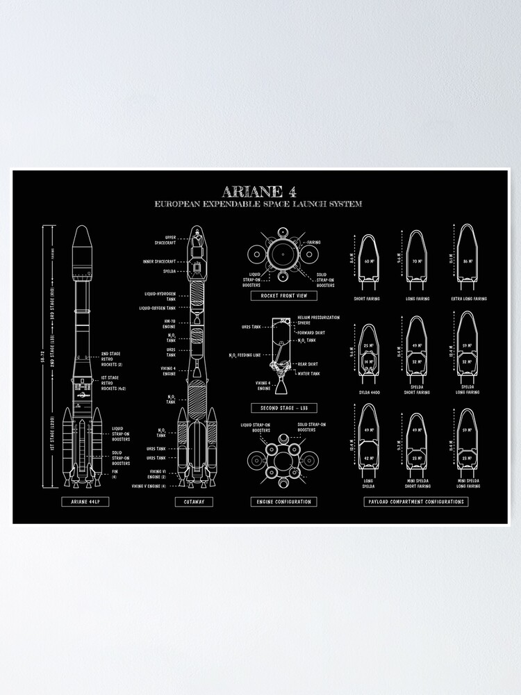 "Ariane 4 (White Stencil-No Background) Horizontal Version" Poster for ...
