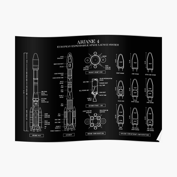 "Ariane 4 (White Stencil-No Background) Horizontal Version" Poster for ...