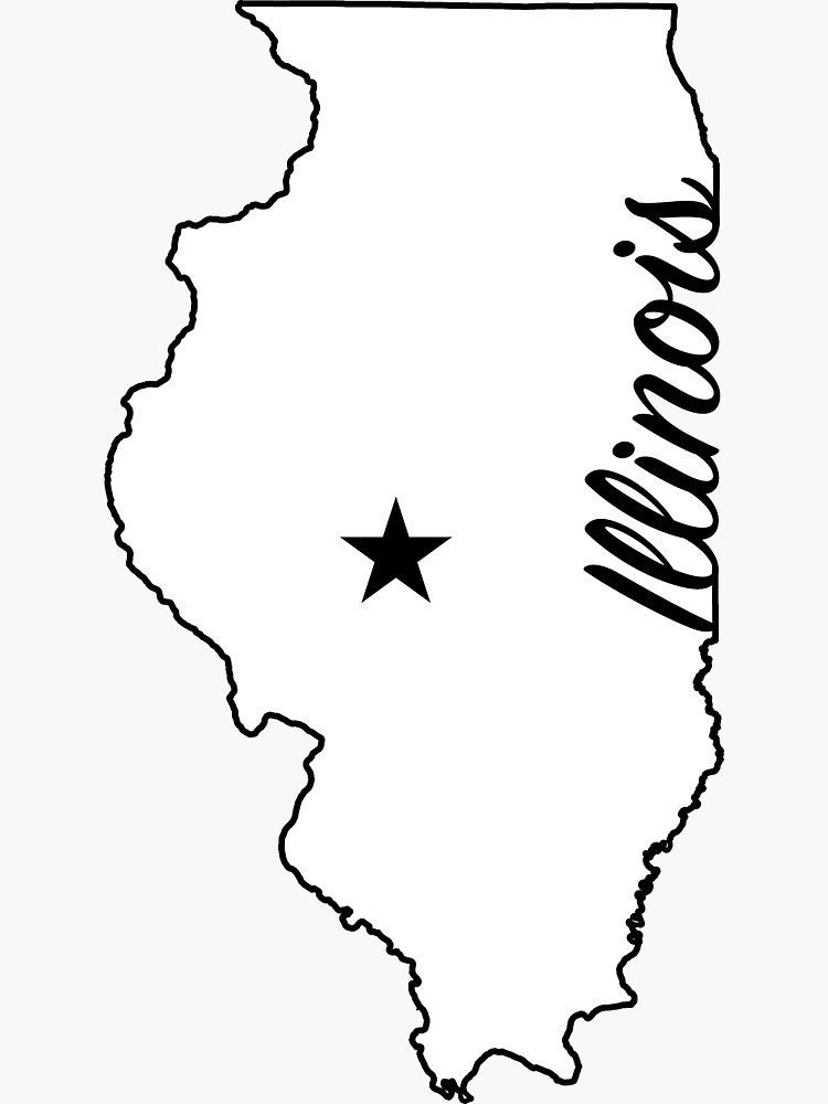 "Illinois -- US State (simple outline with capital star) " Sticker for ...