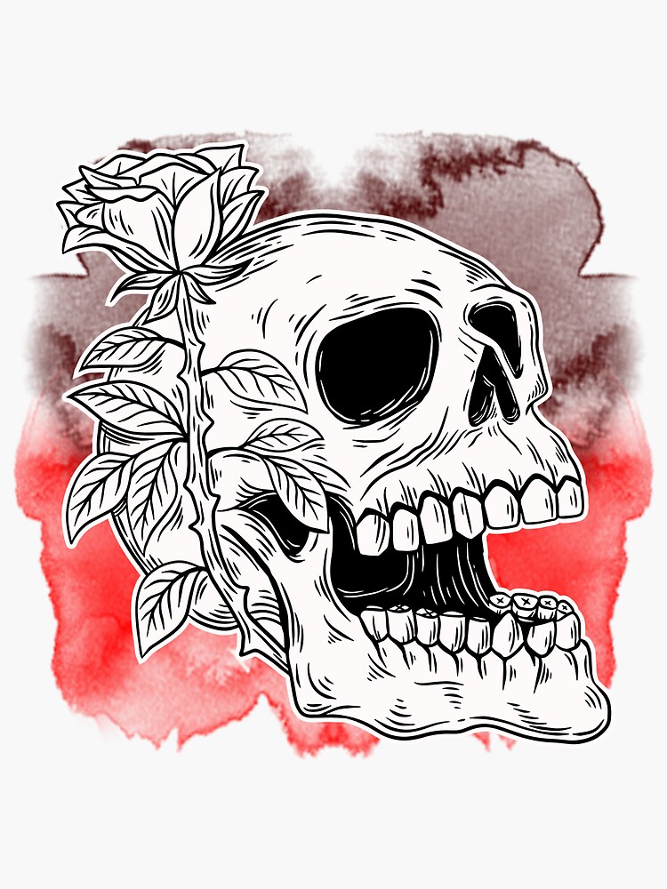 "Skull with Rose with a Bleeding Background" Sticker for Sale by ...