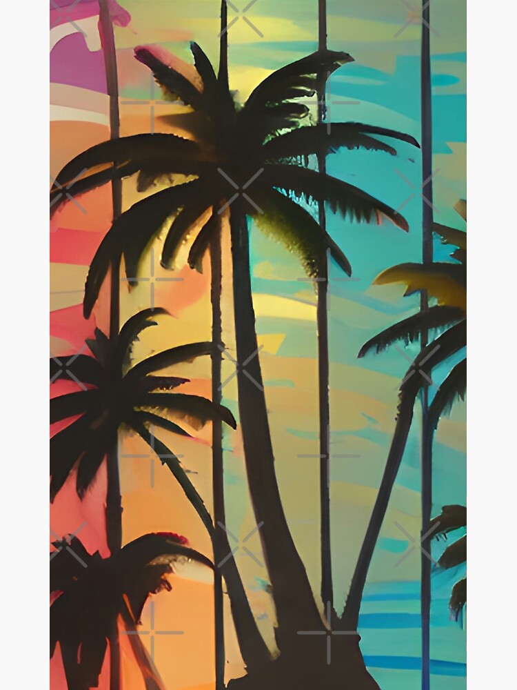 "Summer Beach Sunset and palm trees painting." Sticker for Sale by Art ...