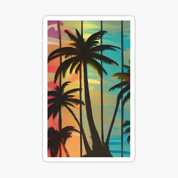 "Summer Beach Sunset and palm trees painting." Sticker for Sale by Art ...