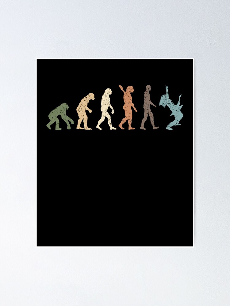 "Funny Retro Evolution Of Man Electric Guitar" Poster for Sale by ...