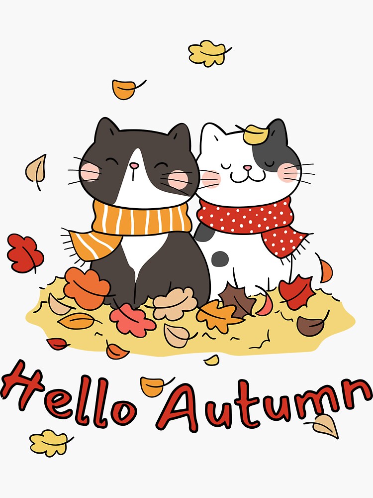"PoCats / Hello Autumn Cat / Cute Cat Theme For Autumn" Sticker for ...
