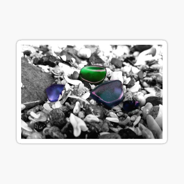 "Beach Glass Blue and Green on Black and White Pebbles and Seashells ...