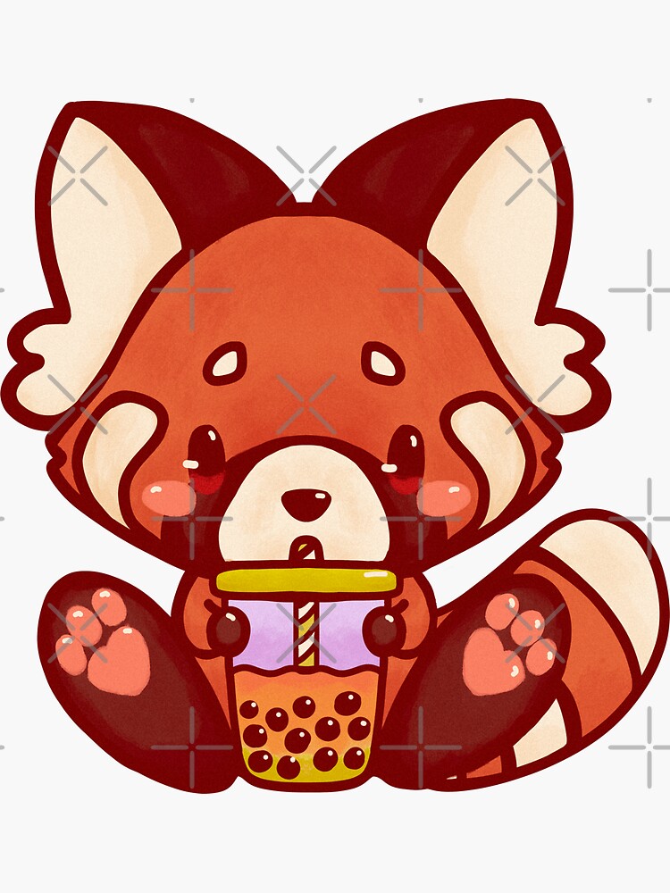 "Red fox bubble tea kawaii cute adorable chibi hand painted" Sticker ...