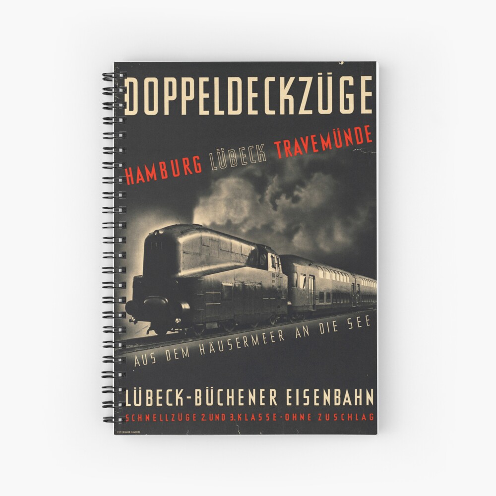 "Black German Train Old Poster, German gifts" Spiral Notebook for Sale ...