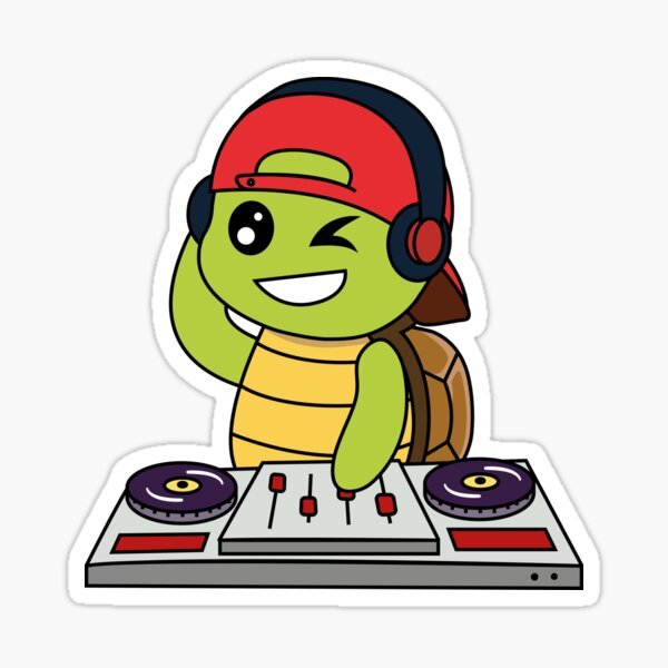 "Turtle Making Music With Dj Controller | Kawaii Turtle" Sticker for ...