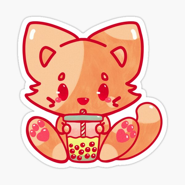 "cat bubble tea kawaii cute adorable chibi hand painted" Sticker for ...