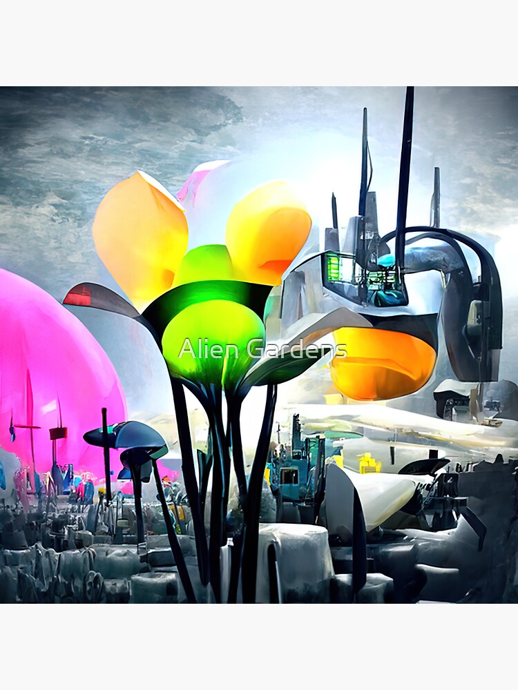 "Alien Garden Flowers - Grey City Skyline" Sticker for Sale by edisondl ...