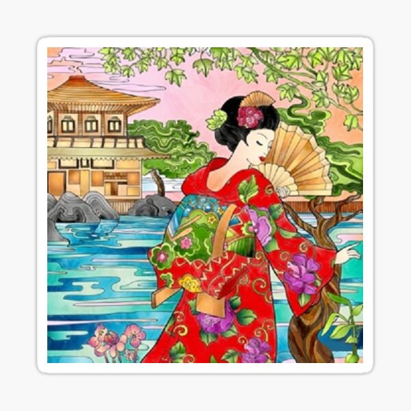 "japan landscape and geisha" Sticker for Sale by veronica220 | Redbubble