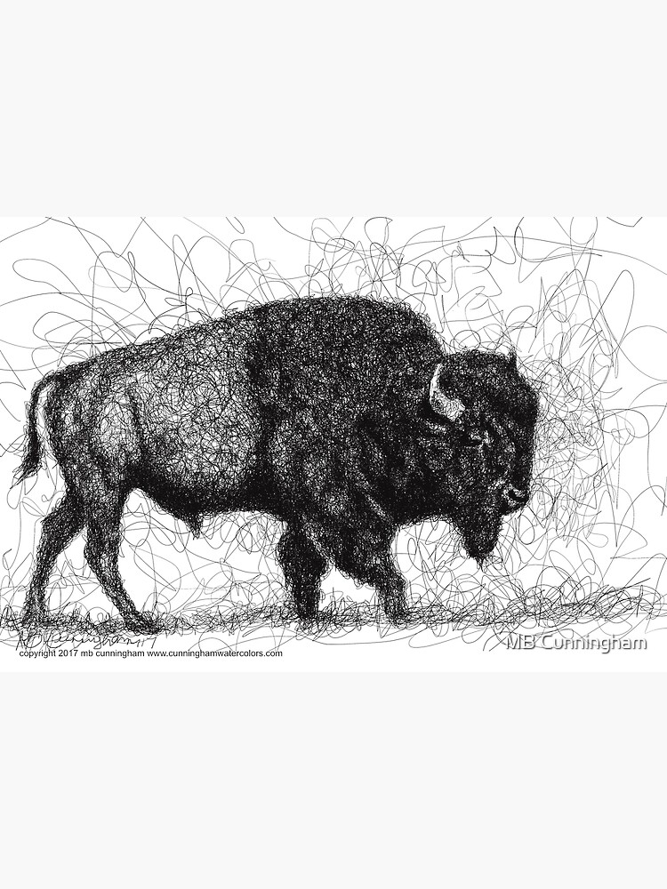 "Bison & Buffalo Lovers Pen & Ink Scribble Drawing" Art Print by ...