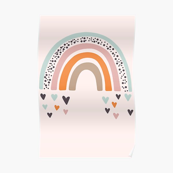 "Earthy Pastel Colors Boho Rainbow Raining Hearts" Poster for Sale by ...