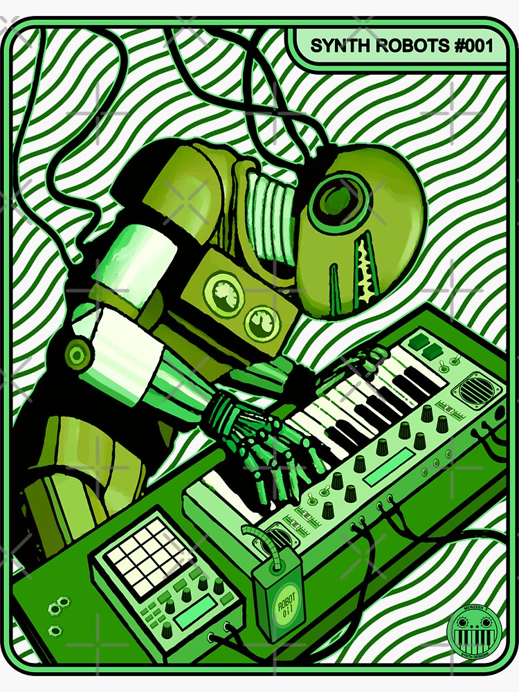 "Synth Robot Musician playing the Synthesizer" Sticker for Sale by ...